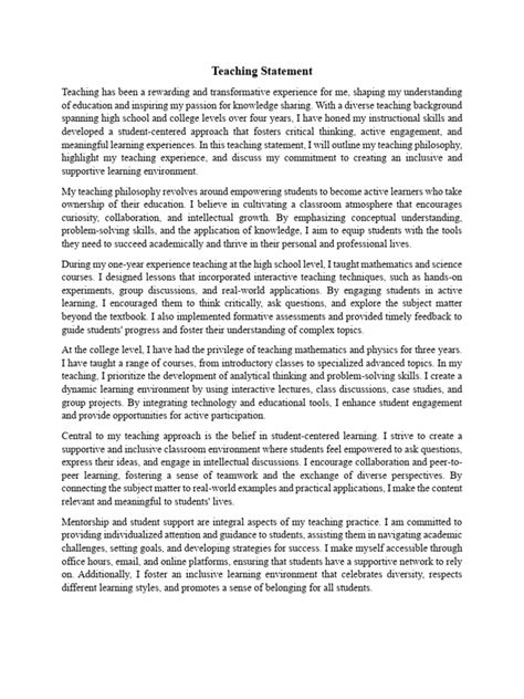 Teaching Statement Pdf Learning Critical Thinking