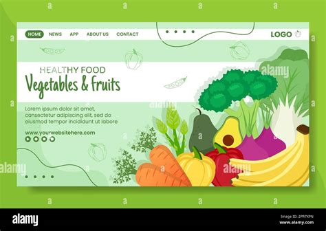 Vegetables And Fruits Social Media Landing Page Template Cartoon Background Vector Illustration