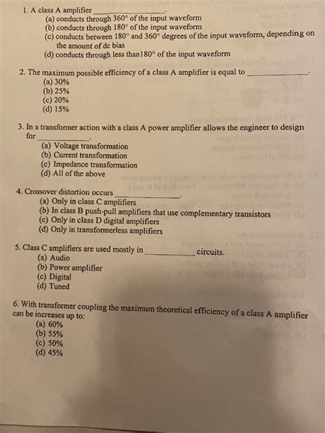 Solved A Class A Amplifier A Conducts Through Of Chegg Com