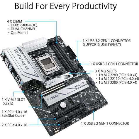 Asus Prime X670 P Amd X670 Am5 Atx 3x M2 Slots Ddr5 Usb 32 Gen 2x2