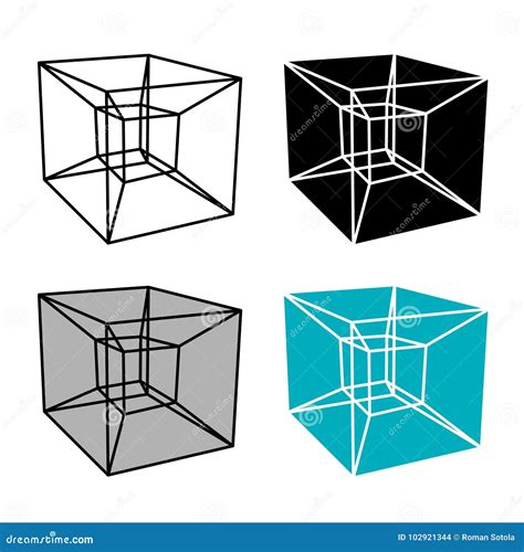 4 Dimensional Hypercube Tesseract Rotating In Outer Space And Stars