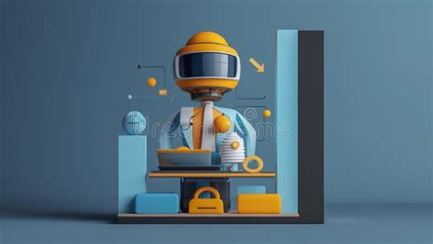 3d Futuristic Robot With Ai And Data Visualization Stock Illustration