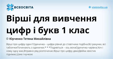 Вірші для вивчення цифр і букв 1 клас Інші методичні матеріали Різне