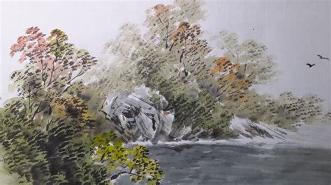 호숫가풍경 한국화 산수화 풍경화 수묵담채화 Youtube