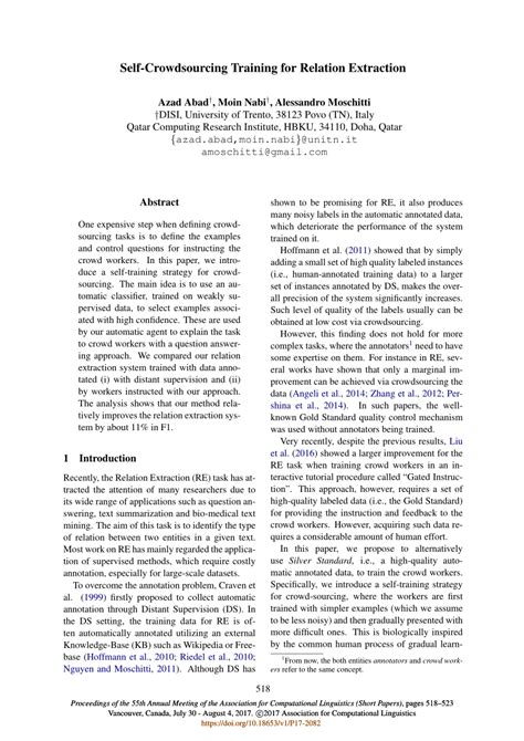 Pdf Self Crowdsourcing Training For Relation Extraction