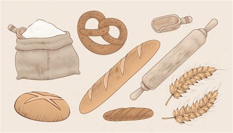 Premium Vector Engraving Illustrations Of Bread Baking Utensils And Raw Materials For The