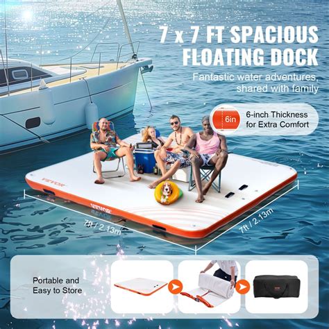 Vevor Inflatable Floating Dock 7 X 7ft Inflatable Dock Platform Non Slip Water Floating Dock