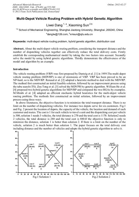Multi Depot Vehicle Routing Problem With Hybrid Genetic Algorithm Scientificnet