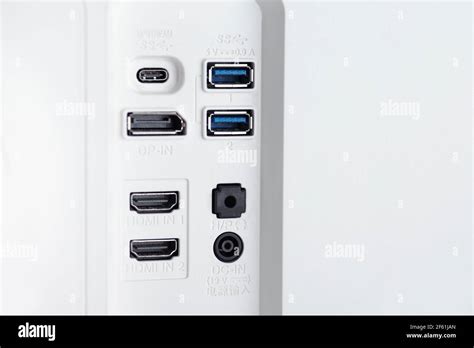 Close Up Of The Monitor S Built In USB Hub Stock Photo Alamy