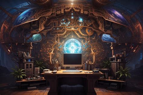 premium ai image enigmatic code realms fantasy infused computer desk art