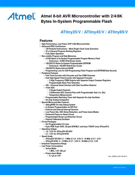 Attiny45 Attiny25 8 Bit Microcontroller Atmel