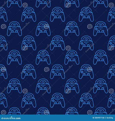 Wireless Videogame Controller Vector Joypad Blue Linear Seamless