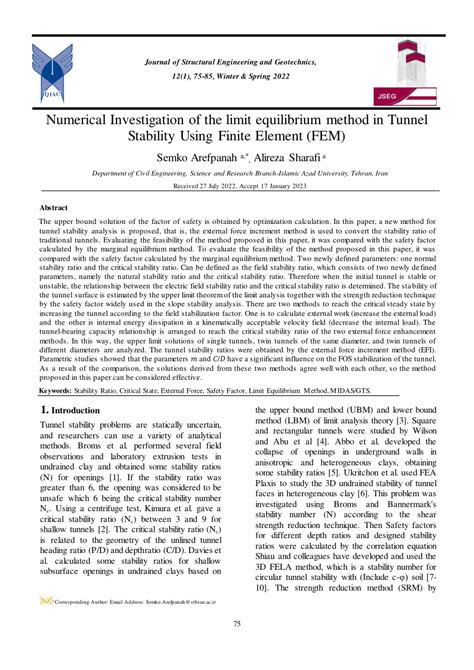 pdf numerical investigation of the limit equilibrium method in tunnel