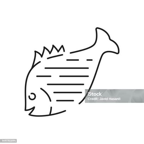 바다 음식 라인 아이콘입니다 흰 고기 식당 물고기 줄 아이콘의 편집 가능한 벡터입니다 웹사이트 앱 및 Ui를 위한 트렌디한 스트로크 표지판 물고기 가는 선 아이콘의 프리미엄