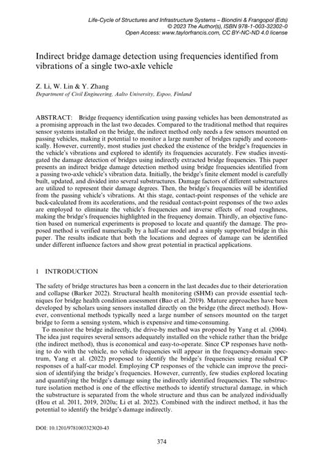 PDF Indirect Bridge Damage Detection Using Frequencies Identified From Vibrations Of A Single
