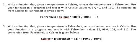 Solved Write A Function That Given A Temperature In Chegg