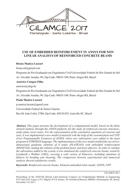 Pdf Use Of Embedded Reinforcement In Ansys For Non Linear Analisys Of
