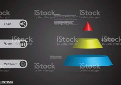 콘 삼각형의 모티브로 3d 그림 Infographic 템플릿 3 색 슬라이스 간단한 기호 및 사이드 바에서에 샘플 텍스트를 가로로 분할 어두운 회색 그라데이션 배경으로 사용
