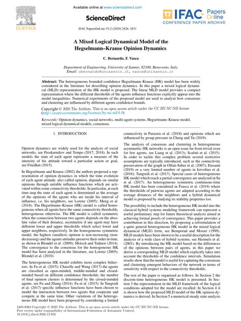 Pdf A Mixed Logical Dynamical Model Of The Hegselmannkrause Opinion Dynamics