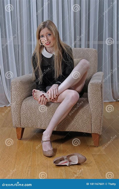 Massaging Tired Feet At Home Stock Image Image Of Indoors Tired