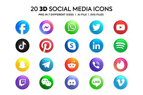 3d Social Media Icons Round
