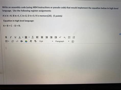 Solved Write An Assembly Code Using Arm Instructions Or