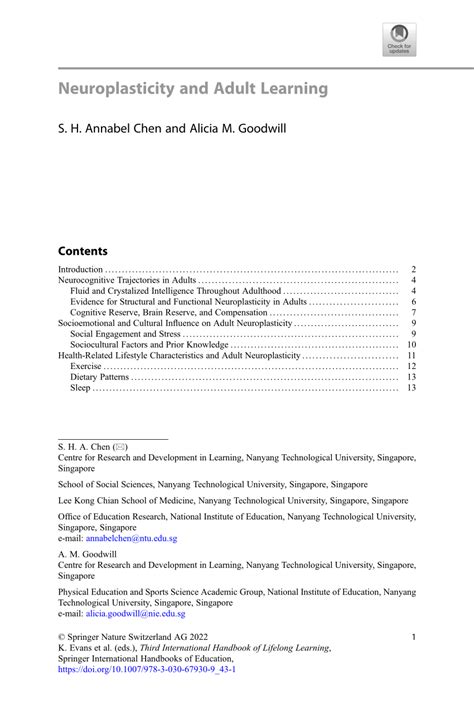 Pdf Neuroplasticity And Adult Learning