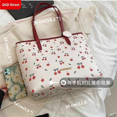 Large Bag Pu Leather Tote Bag Womens 2022 New Bag Summer Cherry Tote