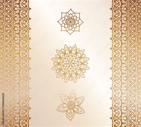 Vector Illustration Of A Golden Mehndi Pattern A Set Of Floral And
