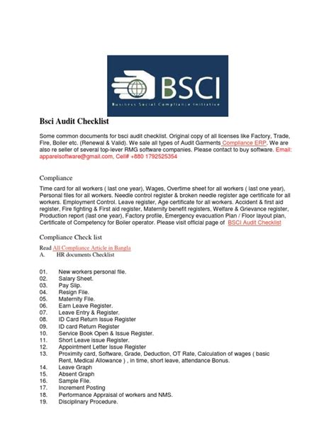 Bsci Audit Checklist Download Free Pdf Firefighting Fire Safety
