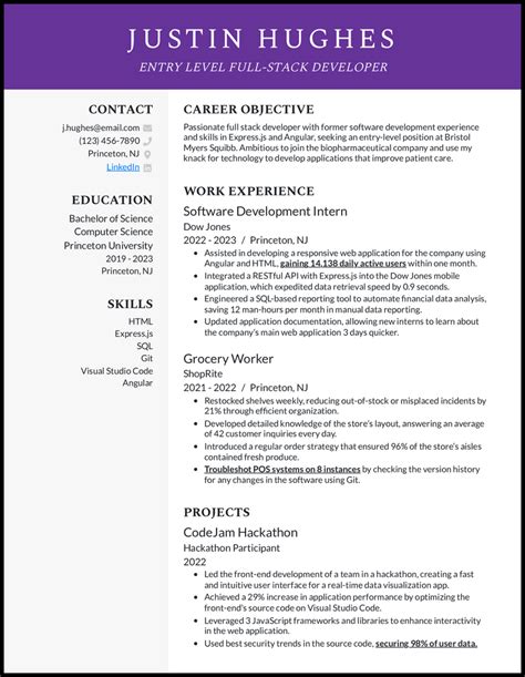 5 Entry Level Full Stack Developer Resume Templates And Examples For 2025