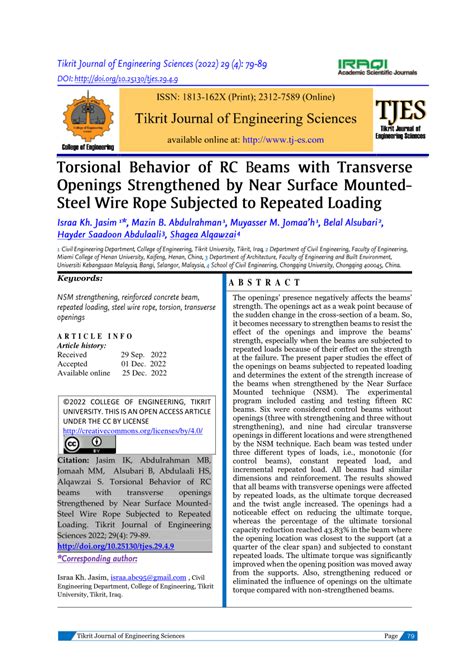 Pdf Torsional Behavior Of Rc Beams With Transverse Openings