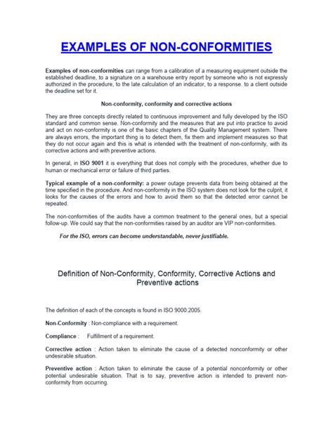 Examples Of Non Conformities Pdf Audit Business