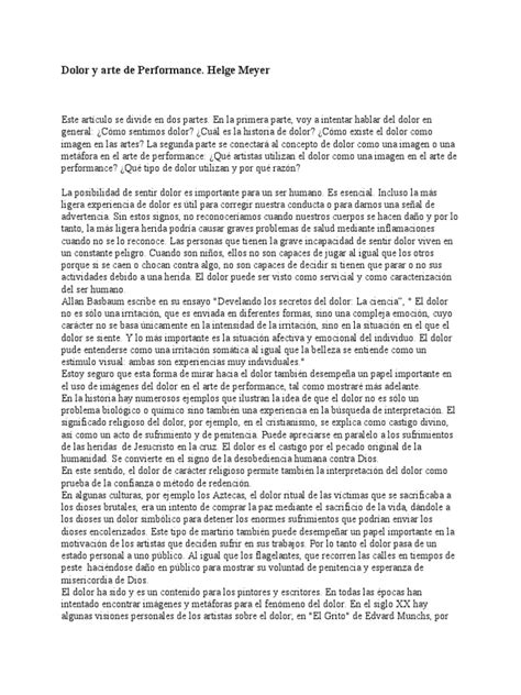 Dolor Y Arte De Performance Helge Meyer Pdf Dolor Experiencia