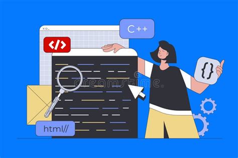 Development Concept In Modern Flat Design For Web Woman Programming