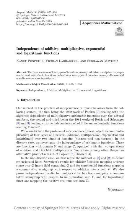 Independence Of Additive Multiplicative Exponential And Logarithmic Functions Request Pdf