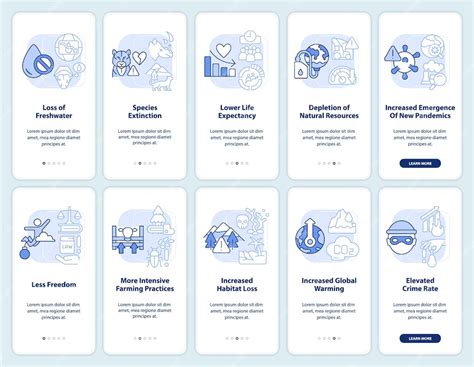 Premium Vector Overpopulation Crisis Light Blue Onboarding Mobile App Screen Set