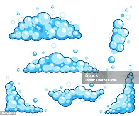 만화 비누 거품 세트 거품 목욕 샴푸 면도 무스의 밝은 파란색 비눗물 벡터 일러스트레이션 거품 목욕에 대한 스톡 벡터 아트 및 기타 이미지 Istock