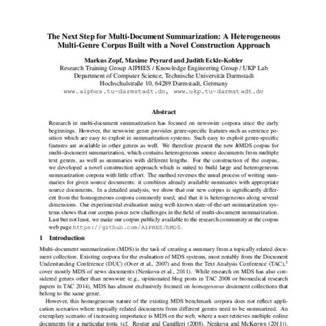The Next Step For Multi Document Summarization A Heterogeneous Multi Genre Corpus Built With A