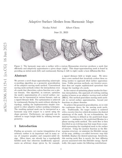 Adaptive Surface Meshes From Harmonic Maps DeepAI