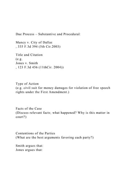 Due Process Substantive And Procedural Muncy V City Of Docx