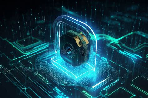 Cyber Security Conceptual Illustration Of A Microprocessor In The Shape Of A Lock Generative