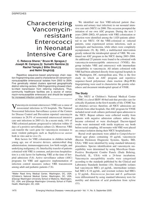 Pdf Characterizing Vancomycin Resistant Enterococci In Neonatal Intensive Care