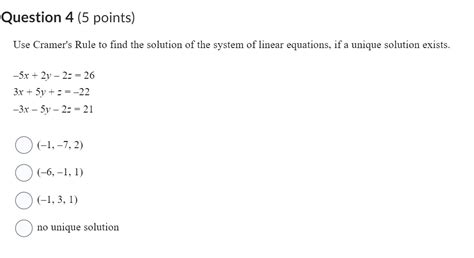 solved question 4 5 ﻿points use cramer s rule to find the