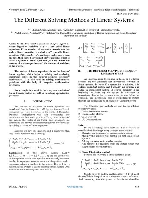 the different solving methods of linear systems pdf system of