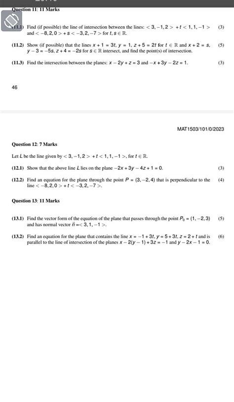 Solved Find If Possible The Line Of Intersection Chegg