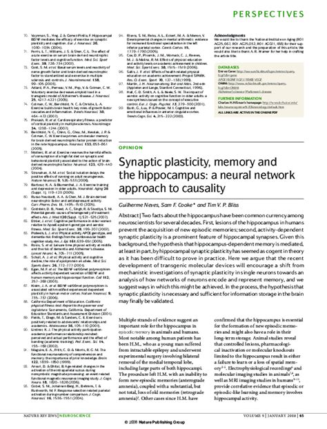 pdf synaptic plasticity memory and the hippocampus a neural network