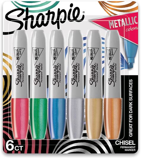 Chisel Tip Metallic Assorted Colors Sharpie Markers 6 Cd Sharpie Markers