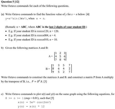 Solved Question 5 12 Write Octave Commands For Each Of The