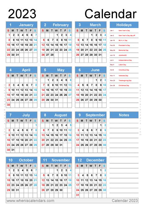 Download 2023 Yearly Calendar With Holidays Pdf A4 Portrait Printable